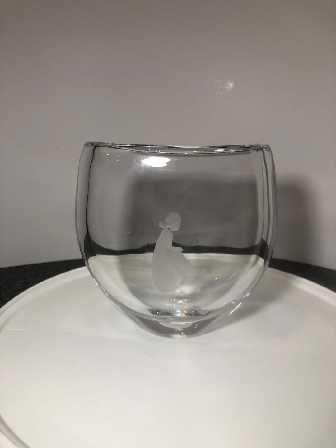 Vintage Orrefors Etched Crystal Glass Vase Girl Flowers Sweden Signed ...