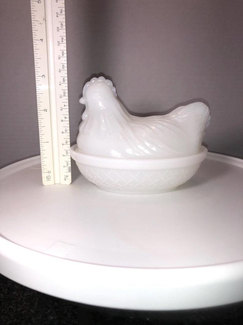 Vintage Mini Hazel Atlas Milk White Glass Hen on Nest Chicken Trinket ...