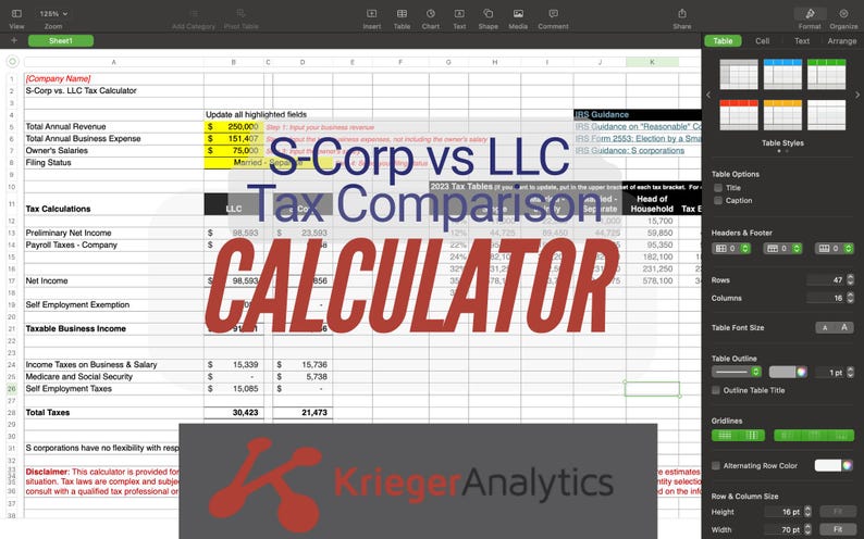 S-corp Vs. LLC Tax Comparison Calculator | Tax Savings Estimator for ...