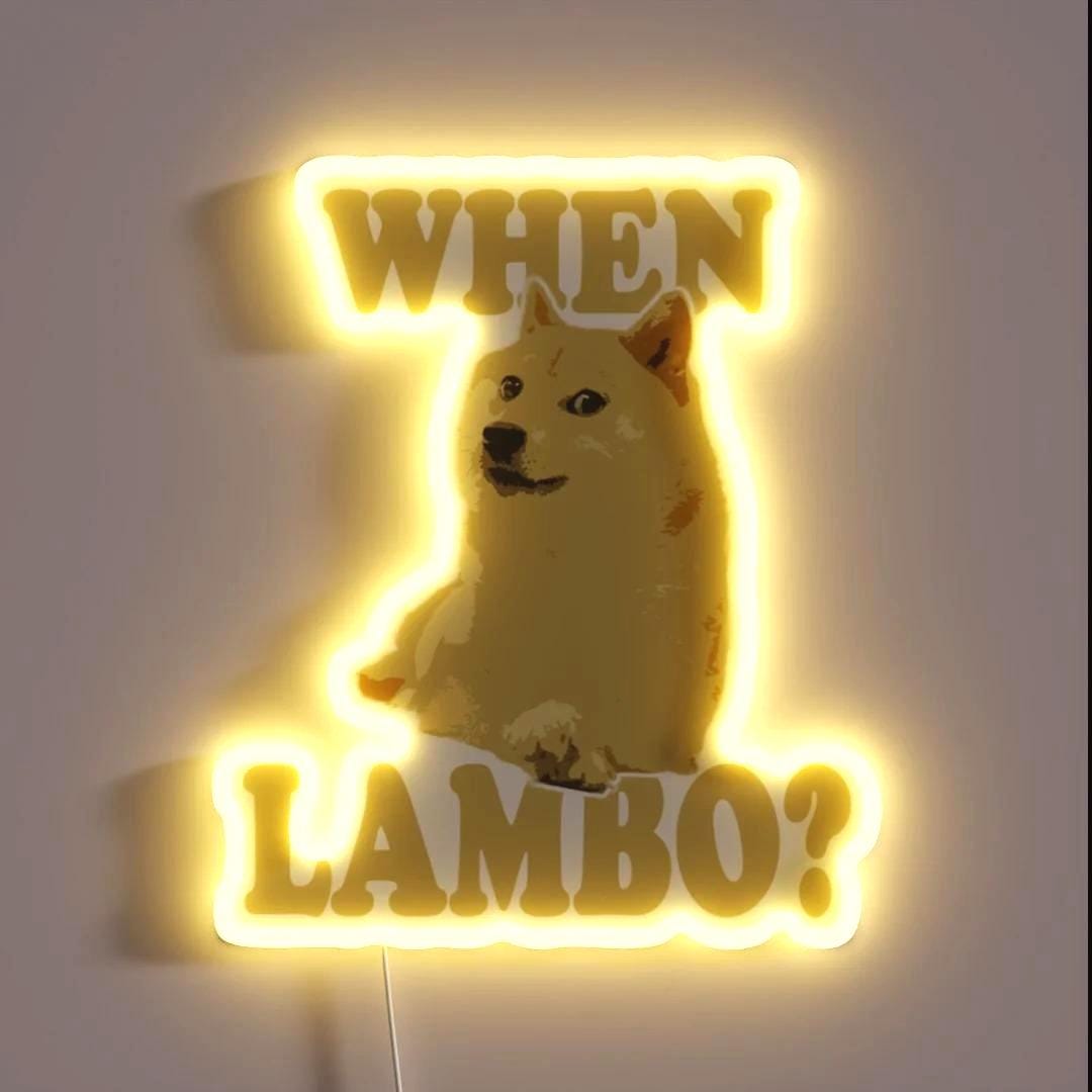 When Lambo Neon Sign | Doge Meme Crypto LED Wall Light | Gamer Room ...