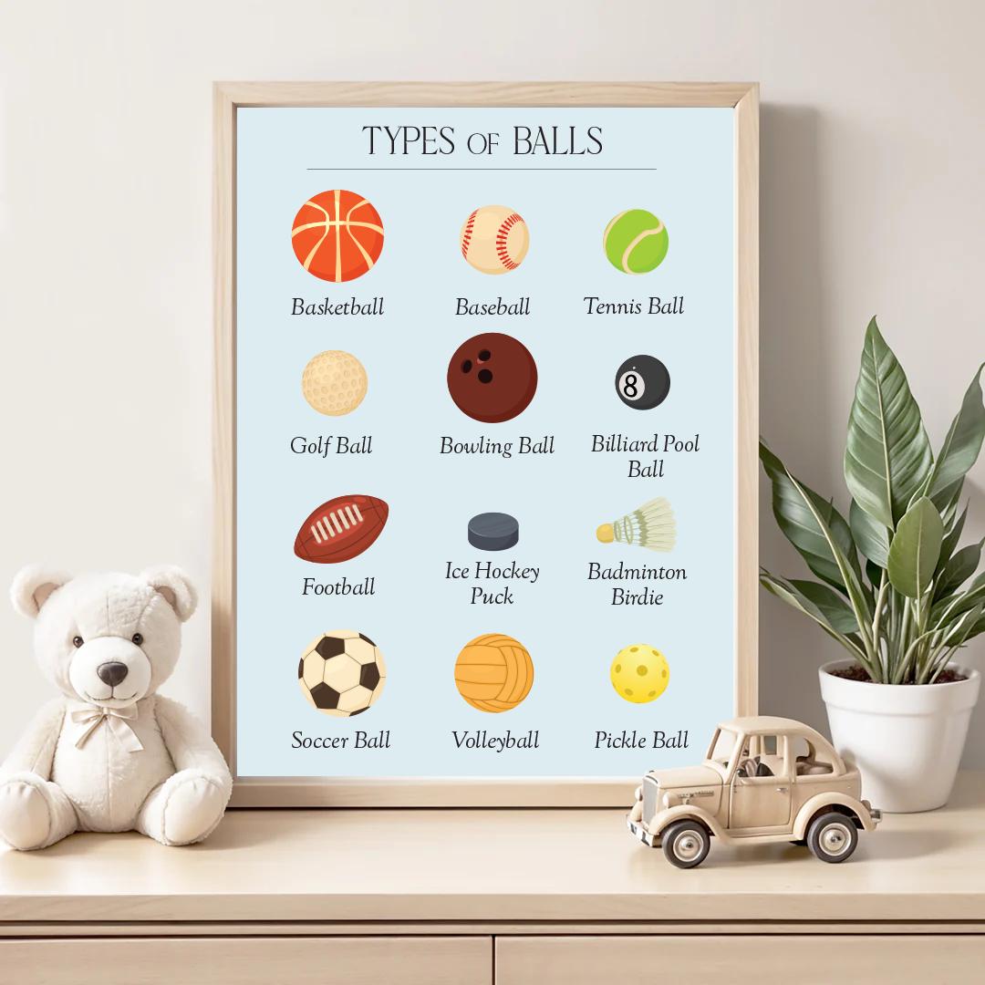 Types of Balls - Baby Kids Poster - Digital Download - Three Background ...