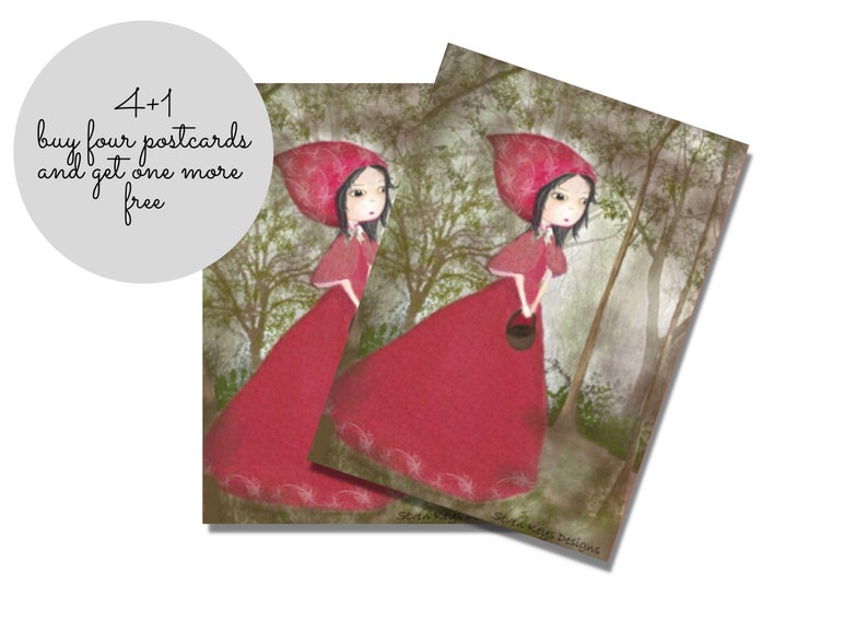 The Little Red Riding Hood Postcard illustrated Birthday - Etsy
