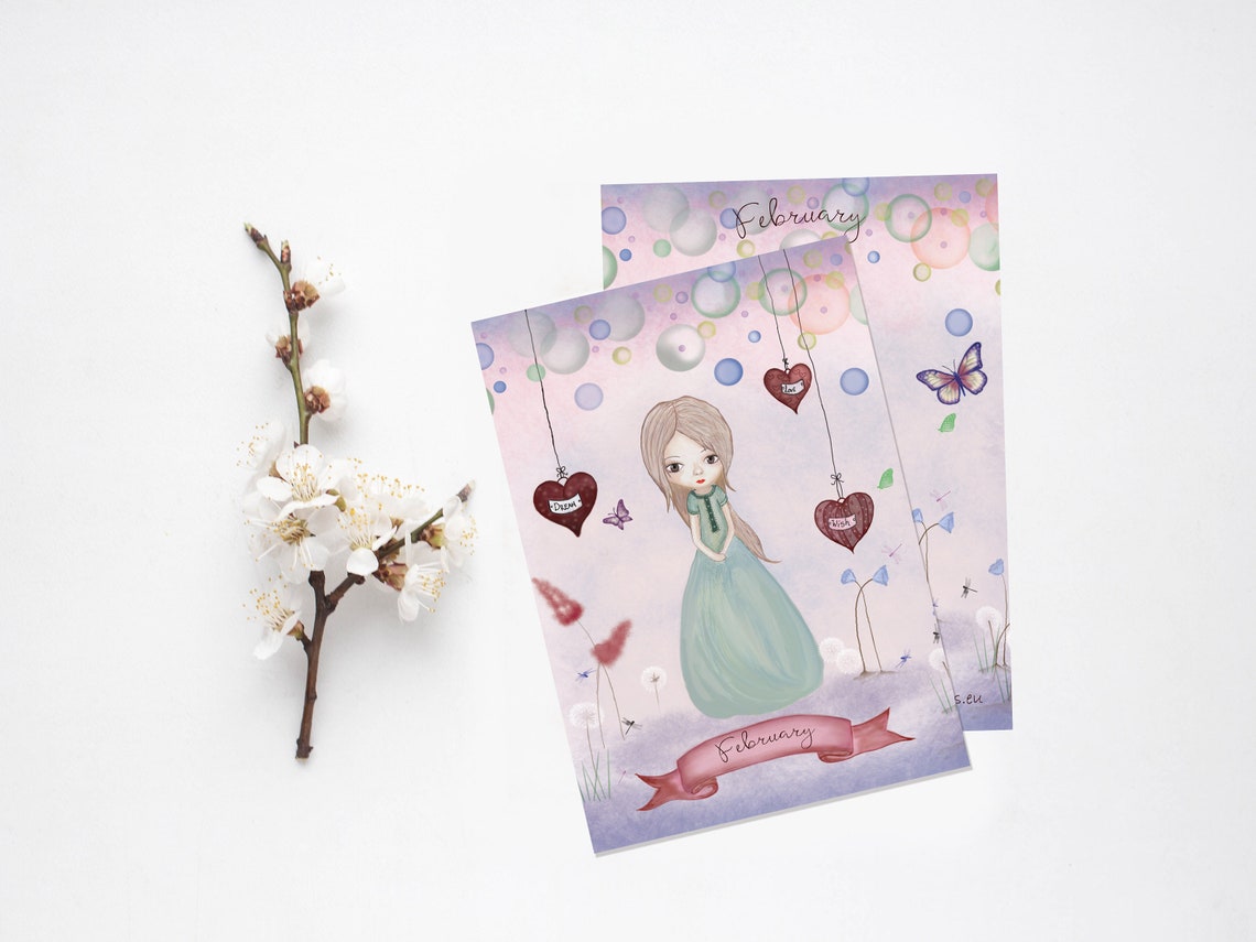 February Birthday Card month Birthday Card cute Illustration - Etsy