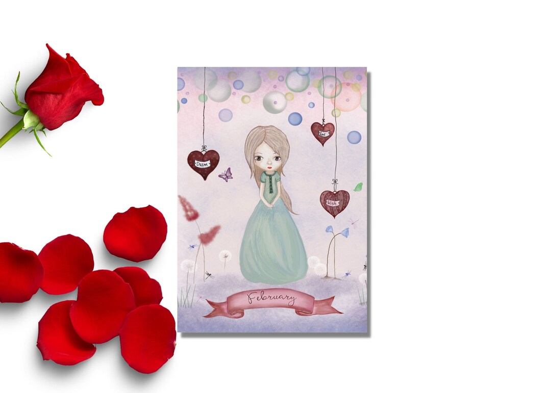 February Birthday Card month Birthday Card cute Illustration - Etsy