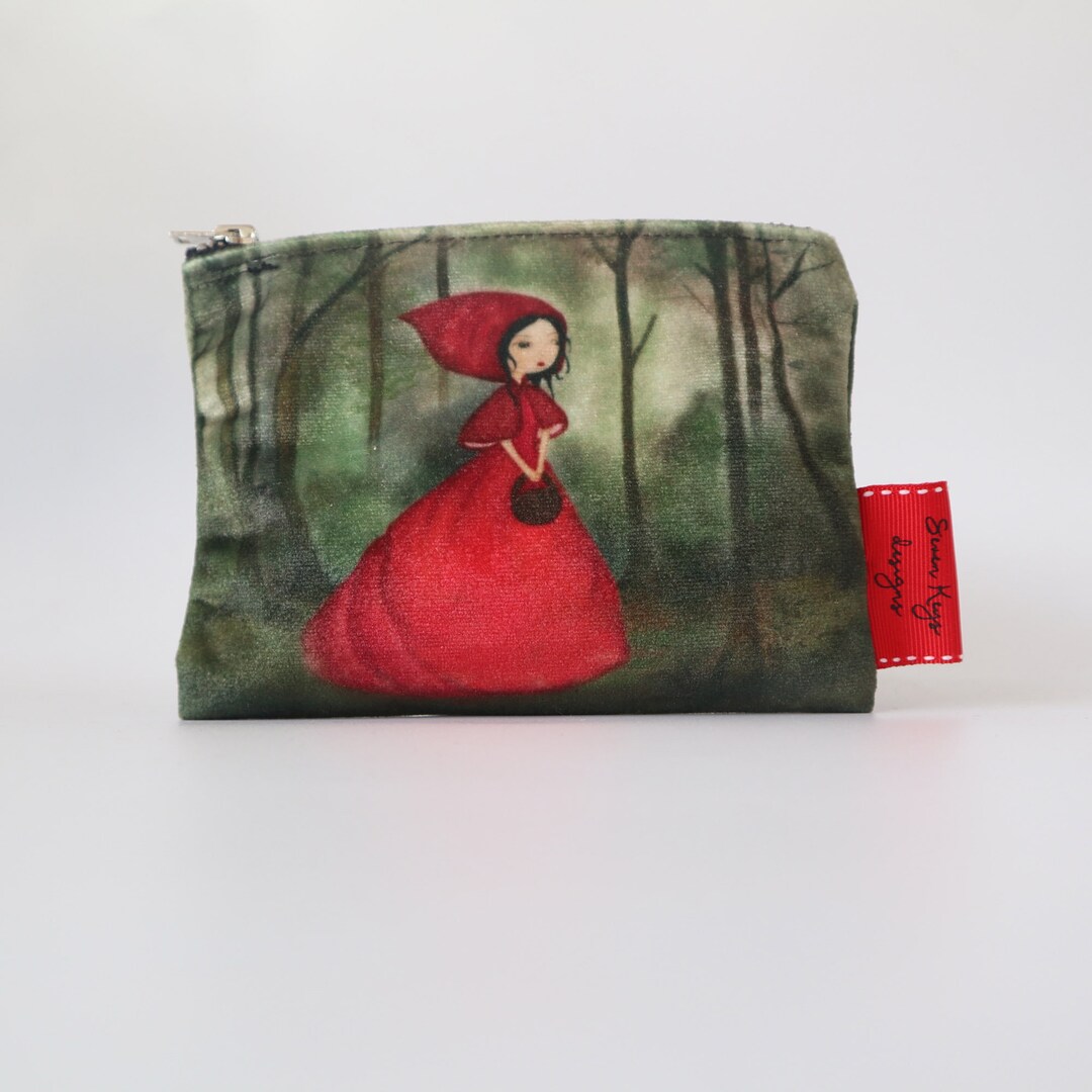 Red Riding Hood Printed Velvet Pouch, Cute Velvet Zipper Bag,large Coin ...