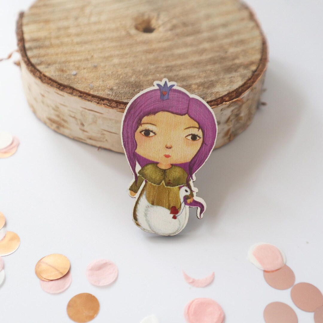 The Swan Princess Fairy Tale Pin -wooden Pin With Original Illustration ...