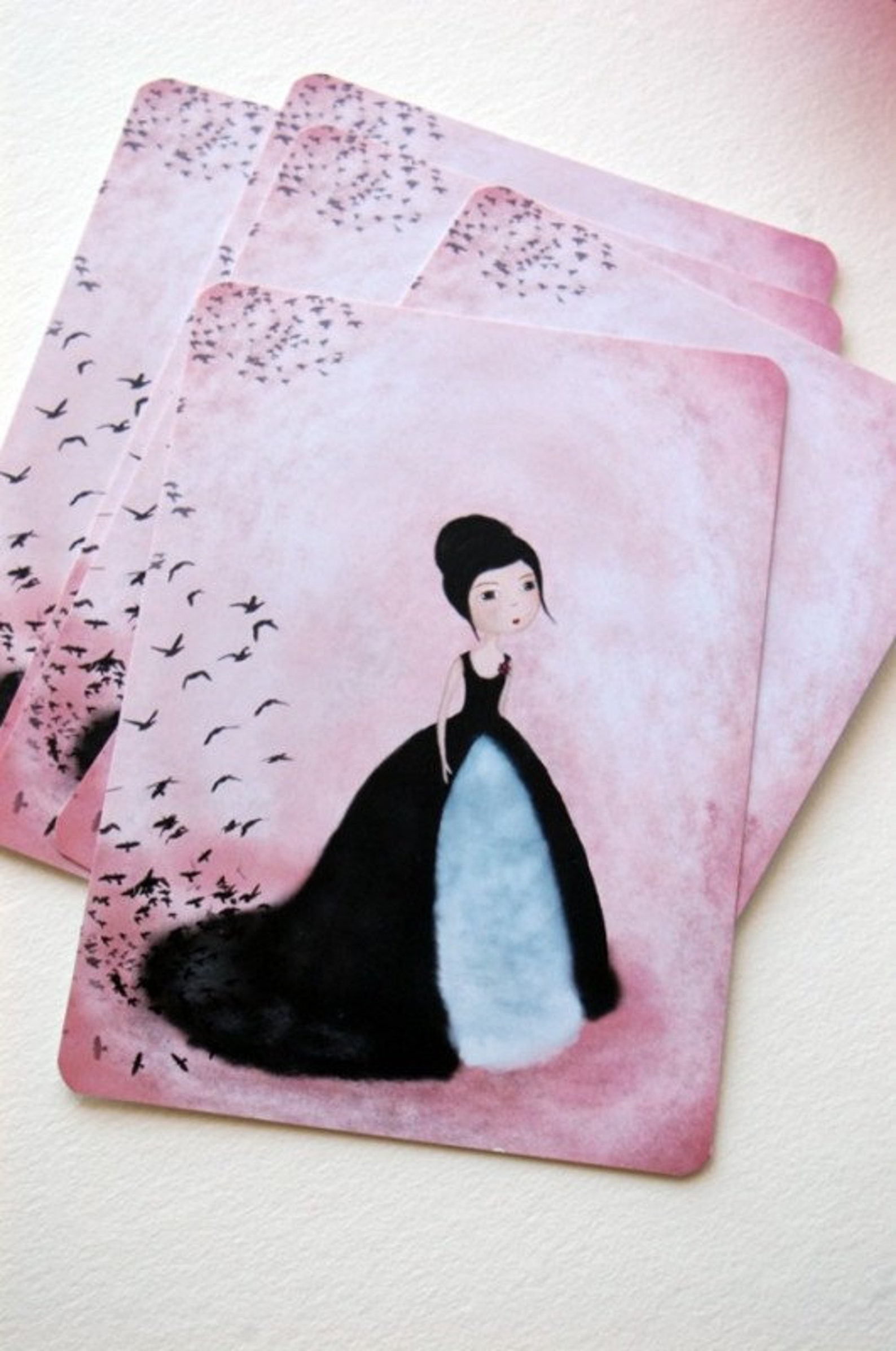 The Crow Princess Whimsical Art Postcard illustration - Etsy