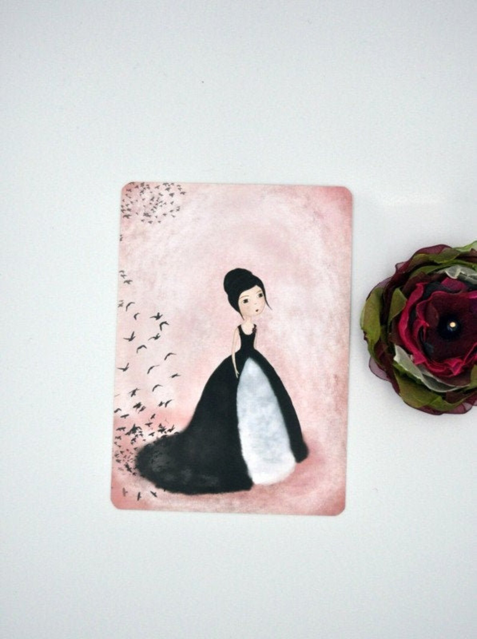 The Crow Princess Whimsical Art Postcard illustration - Etsy