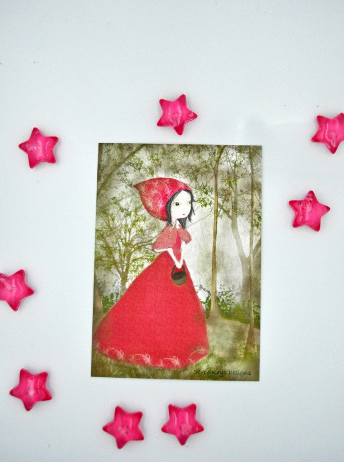 The Little Red Riding Hood Postcard illustrated Birthday - Etsy