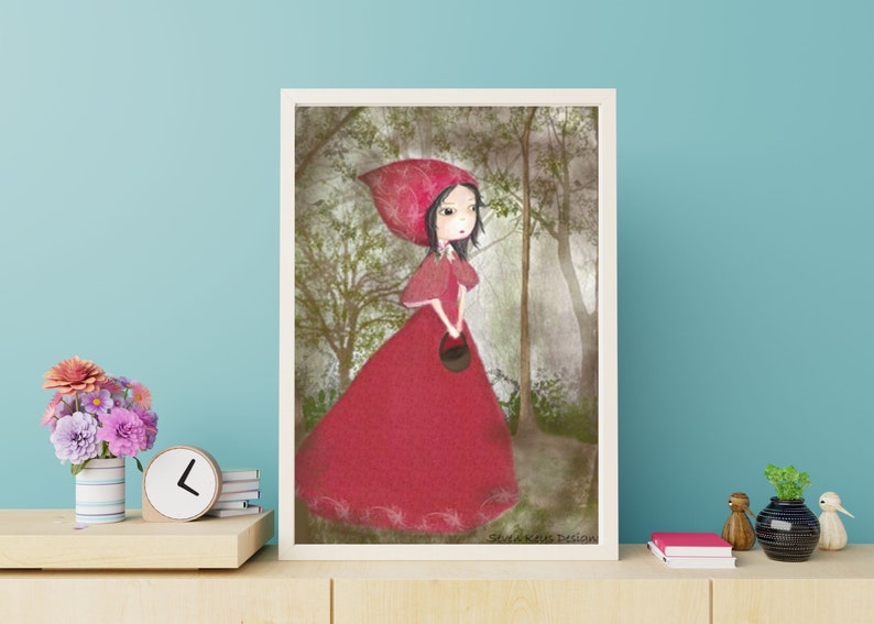 The Little Red Riding Hood Postcard illustrated Birthday - Etsy