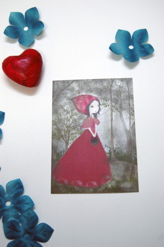 The Little Red Riding Hood Postcard illustrated Birthday - Etsy