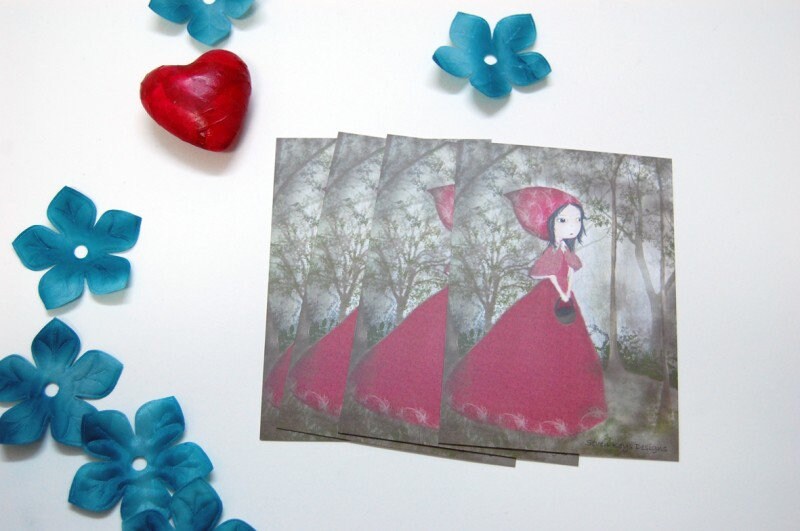 The Little Red Riding Hood Postcard illustrated Birthday - Etsy