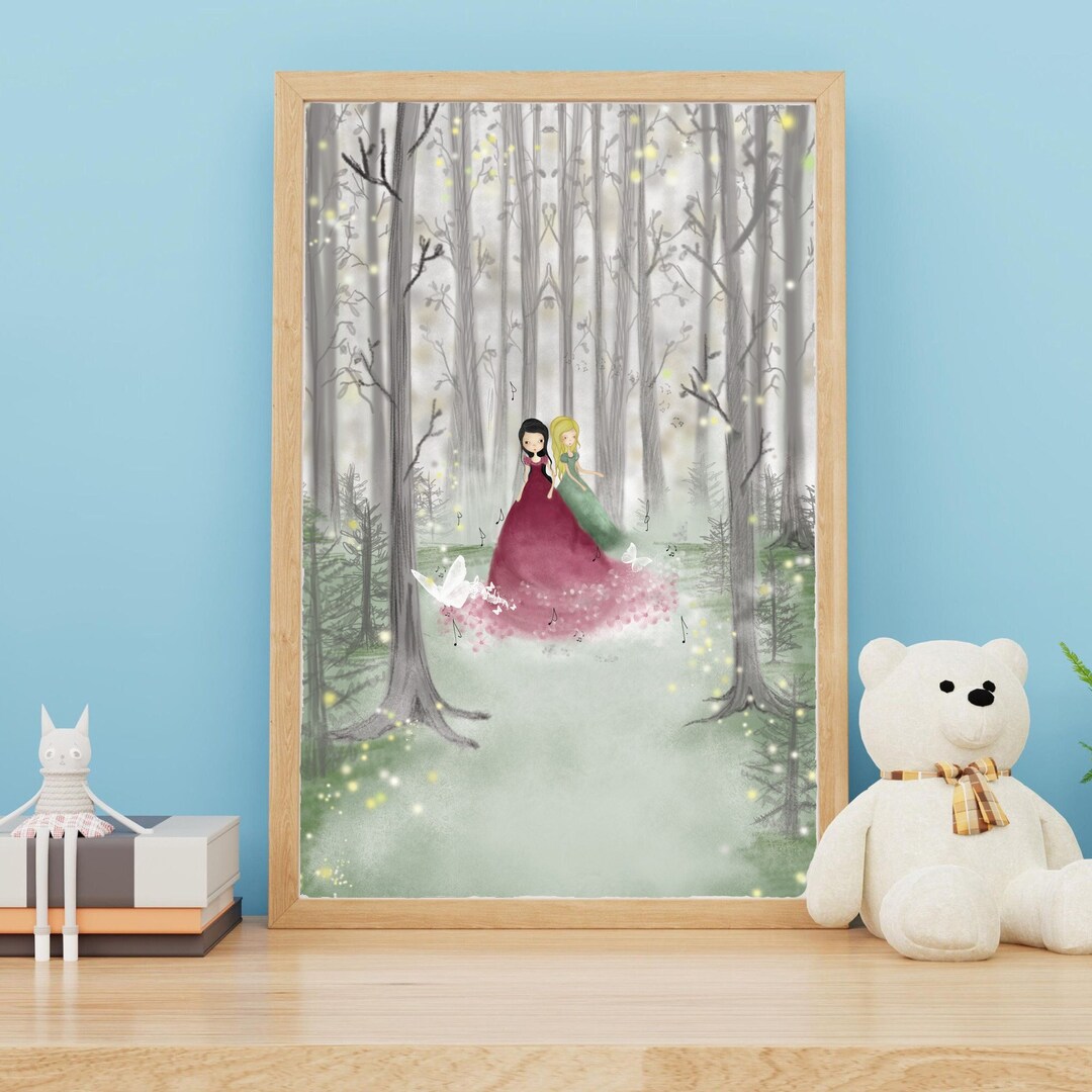 Snow White and Rose Red whimsical Art Print fairy Tale Illustration - Etsy