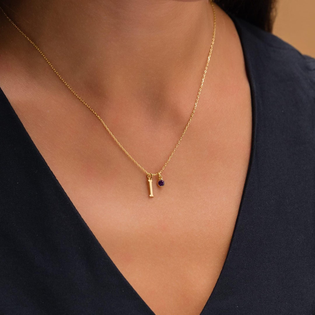 Personalized Initial Birthstone Necklace, Initial Necklace Birthstone ...