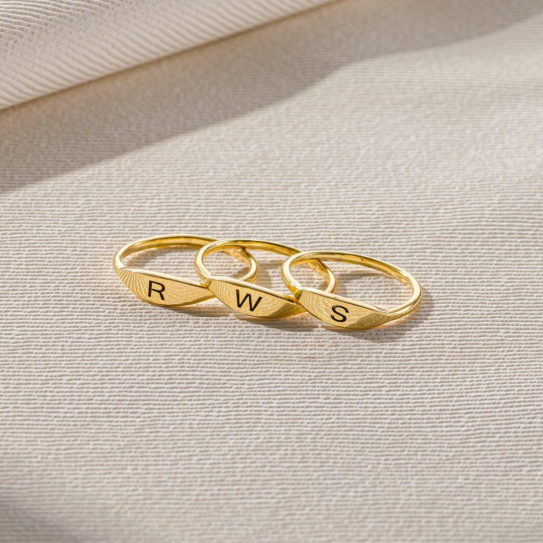 Gold Tiny Signet Ring, Personalized Signet Ring, Mothers Day Gift, Minimalist Signet Ring ...