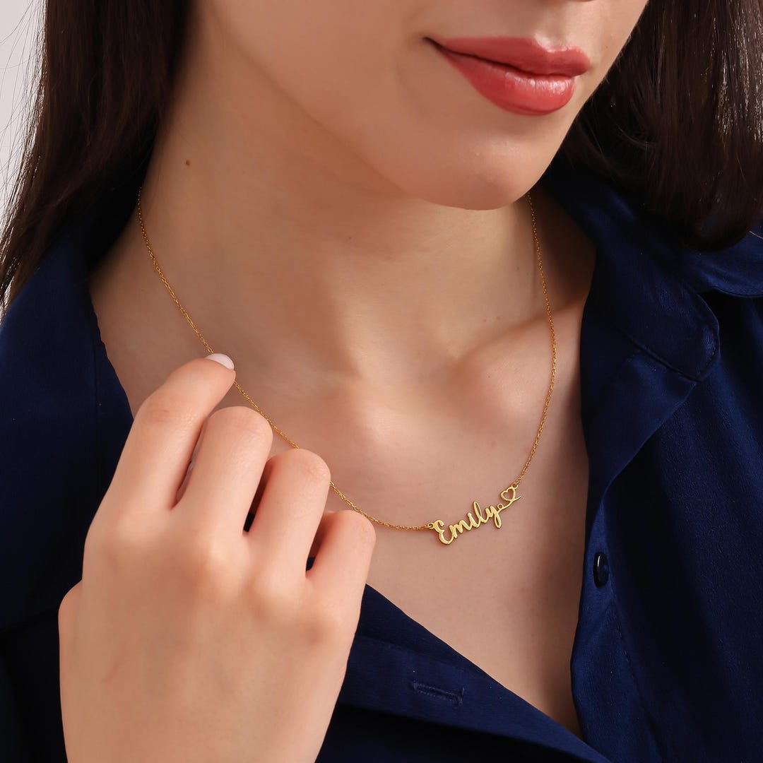 Personalized Name Necklace With Heart, Gold Name Necklace, Custom Name ...