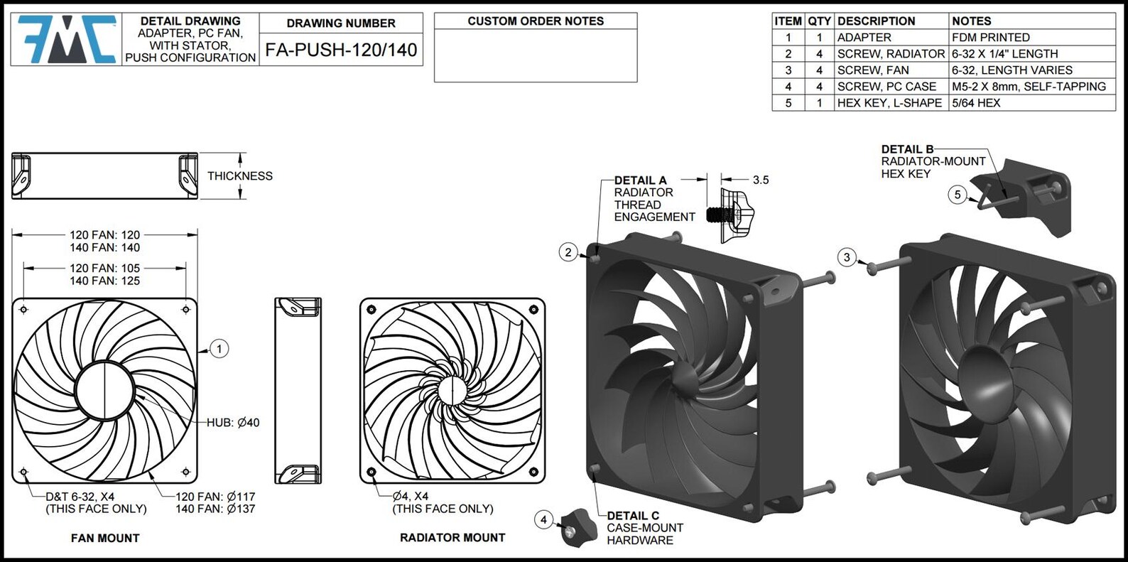 PC Fan Radiator AIO Spacer, 120 140 240 280 360 420mm Rad X 120/140mm ...