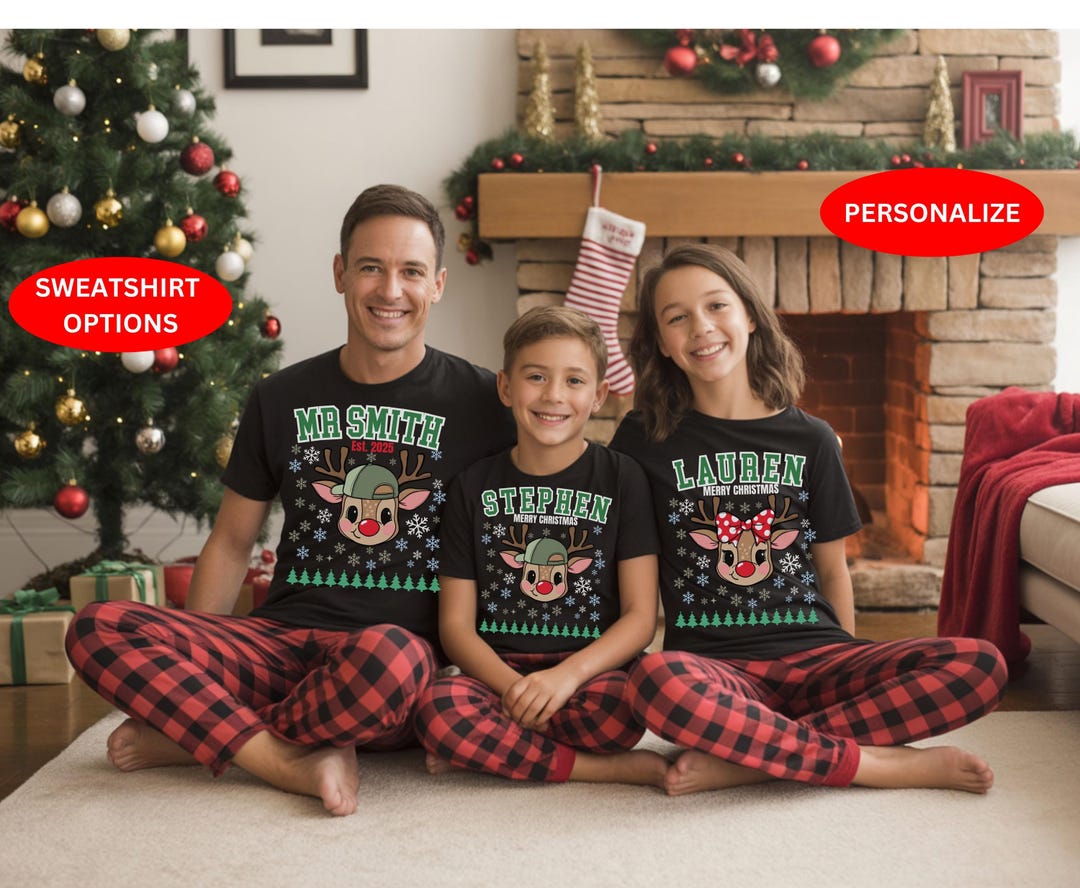 Personalize Name Reindeer Christmas Jumpers for Men Women, Couple Xmas ...