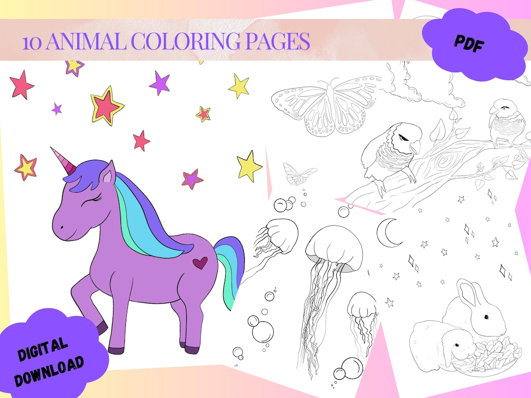 Animal Coloring Pages | 10 Pages | Kid Coloring Pages | Adult Coloring ...