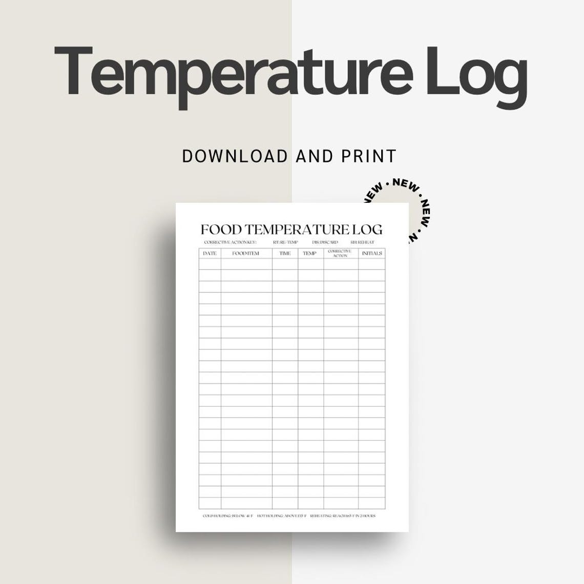 Food Temperature Log | Food Safety Temperature Log | Temperature Log ...