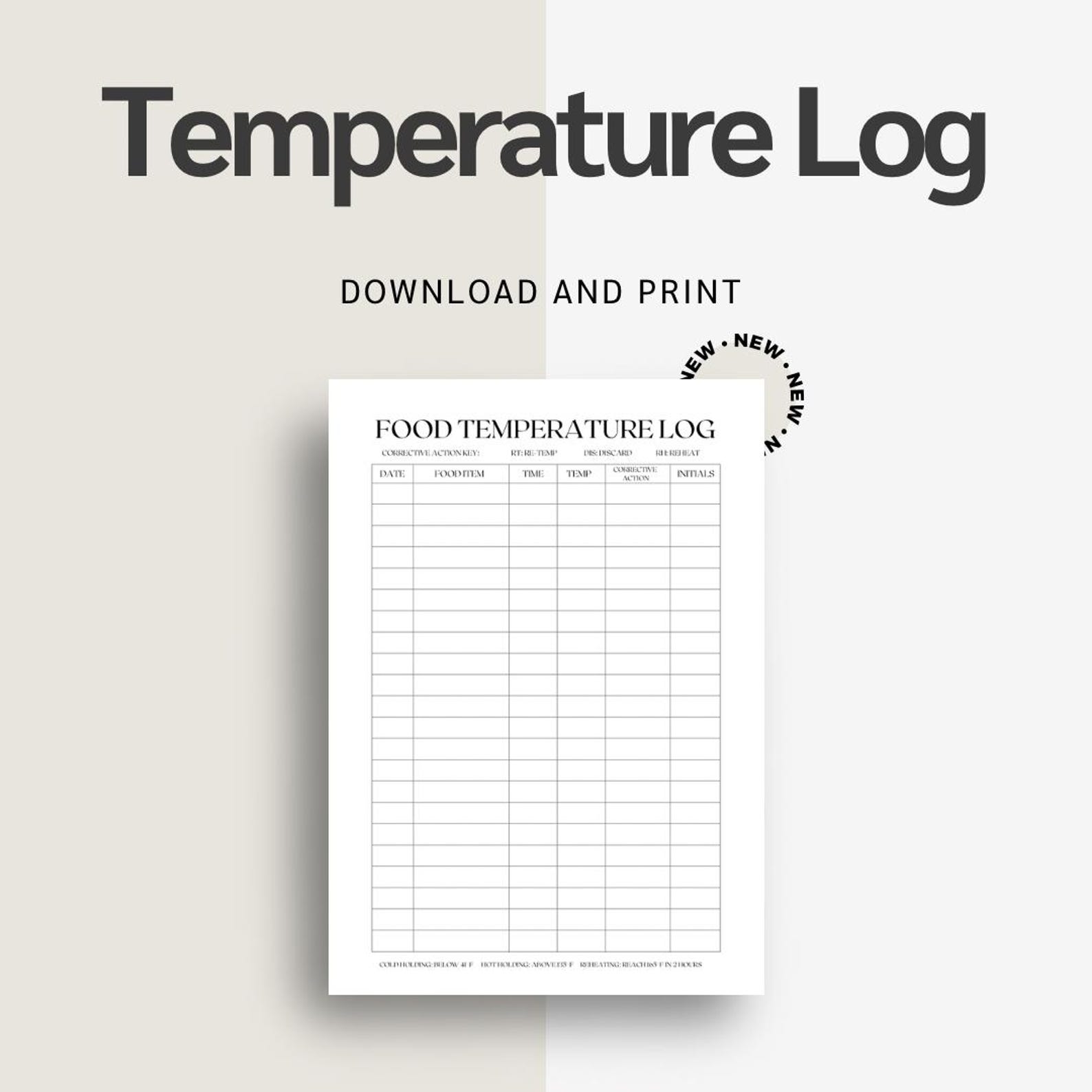 Food Temperature Log | Food Safety Temperature Log | Temperature Log ...