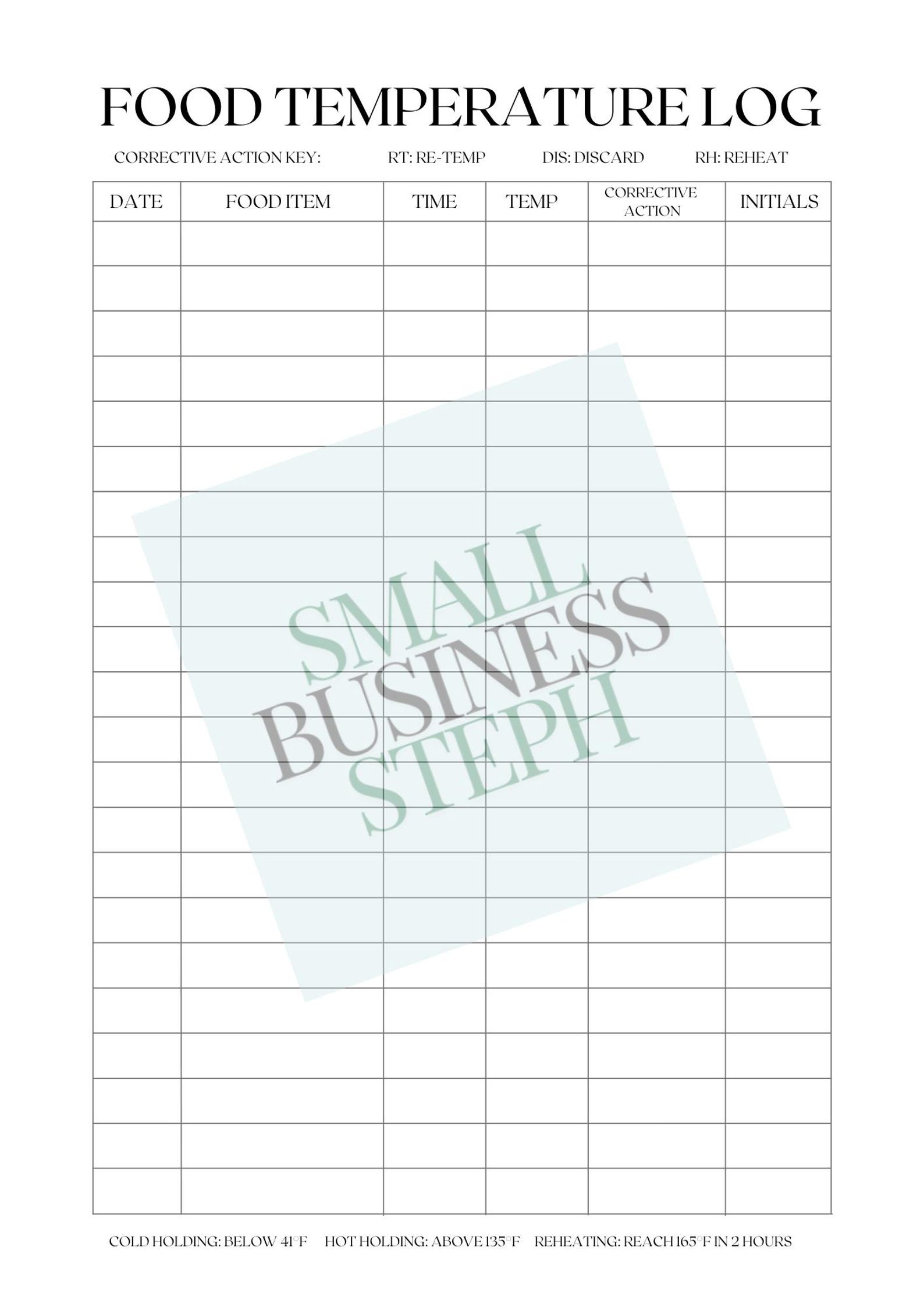 Food Temperature Log | Food Safety Temperature Log | Temperature Log ...