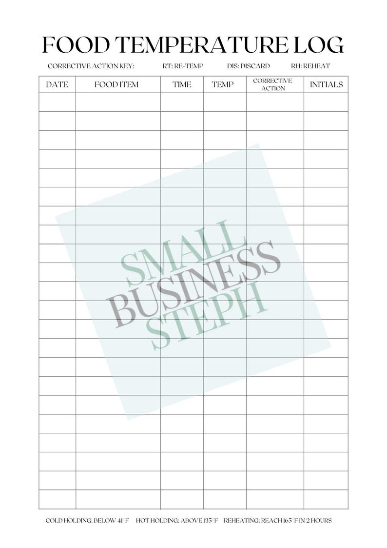 Food Temperature Log | Food Safety Temperature Log | Temperature Log ...