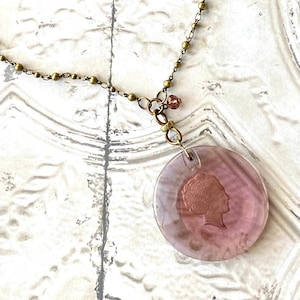 Necklace 1930s Plum Purple Glass Cameo Intaglio Vintage Pendant - Etsy
