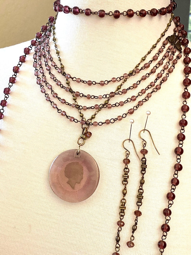 Necklace 1930s Plum Purple Glass Cameo Intaglio Vintage Pendant - Etsy