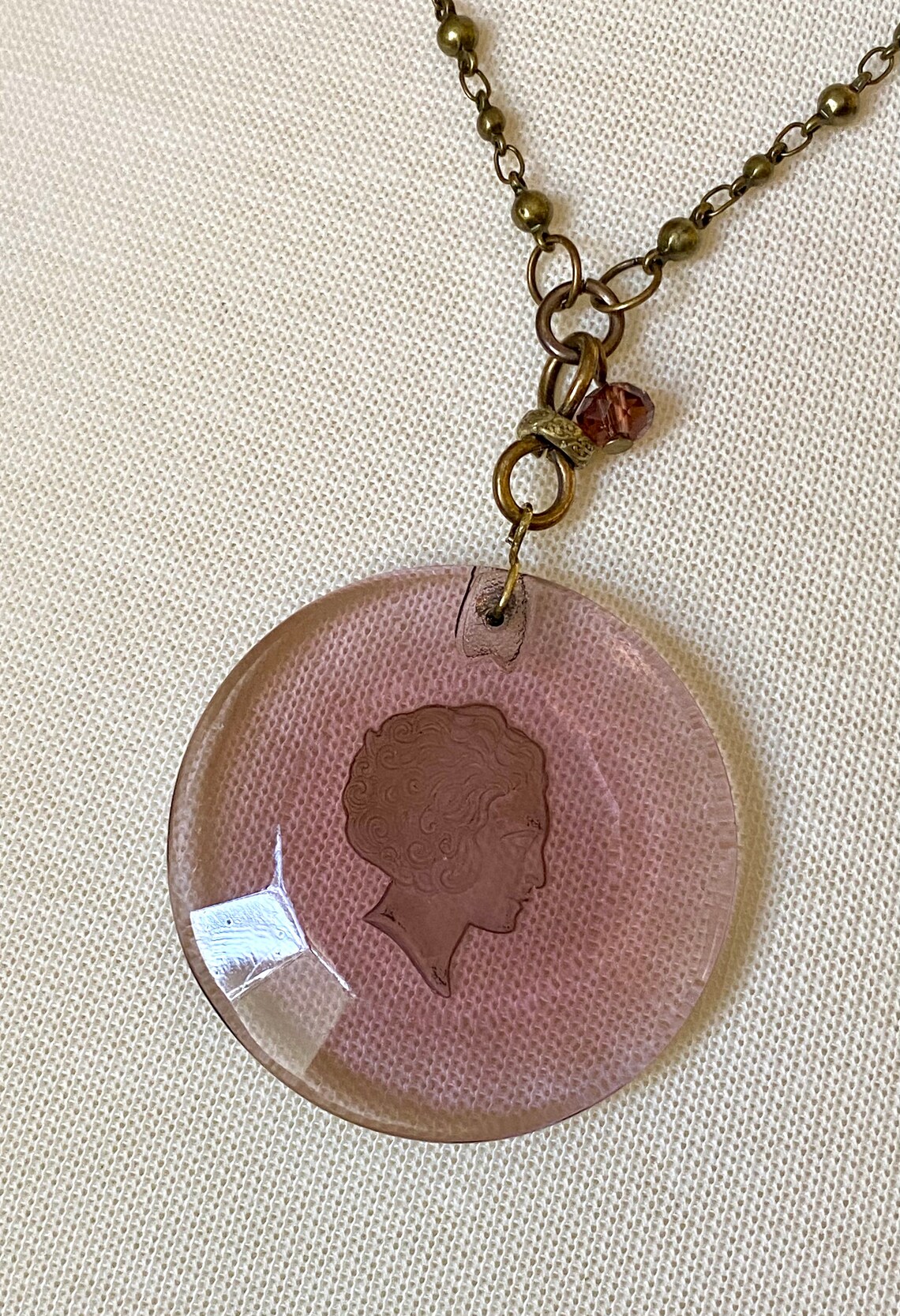 Necklace 1930s Plum Purple Glass Cameo Intaglio Vintage Pendant - Etsy