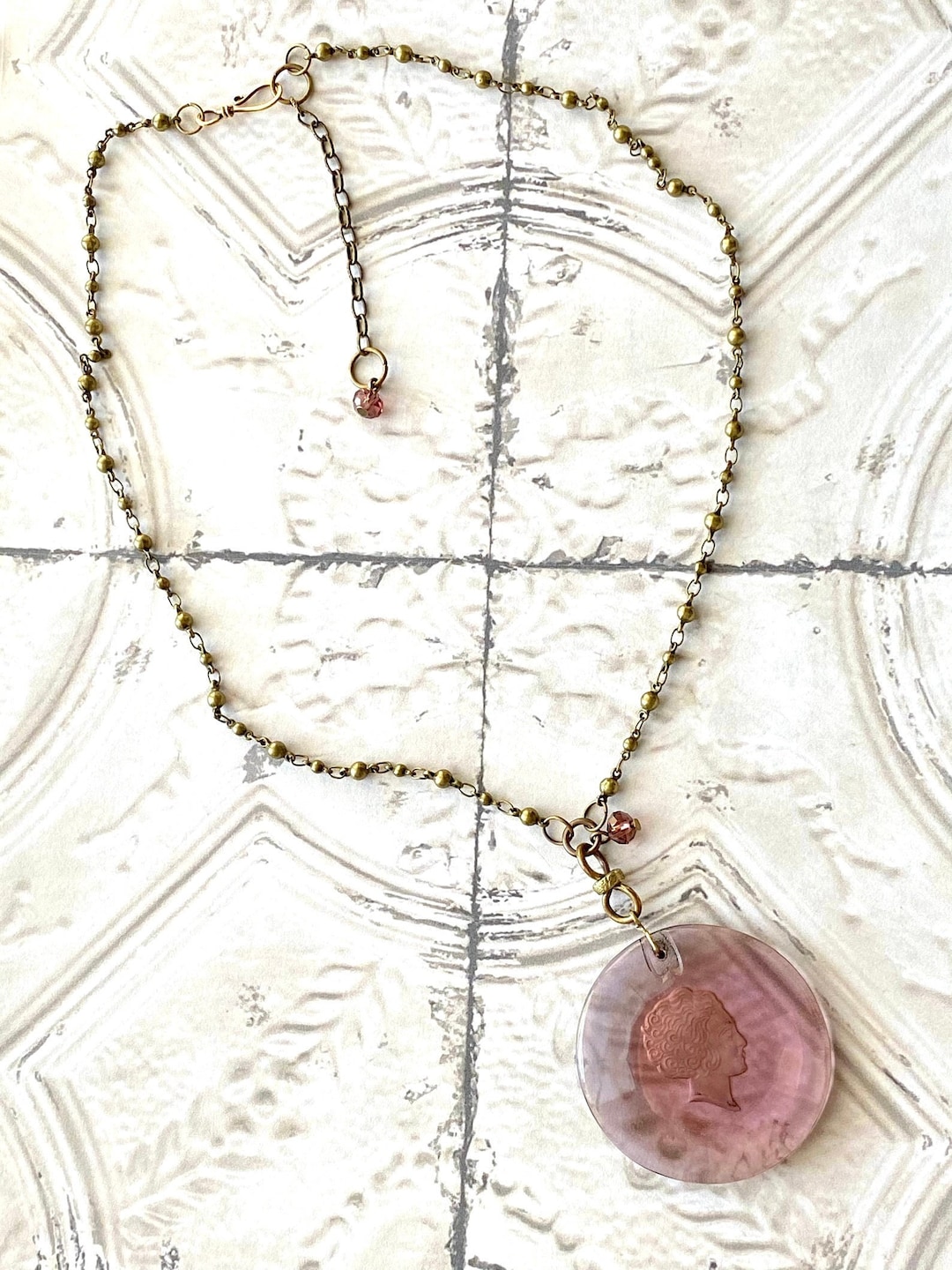 Necklace 1930s Plum Purple Glass Cameo Intaglio Vintage Pendant - Etsy