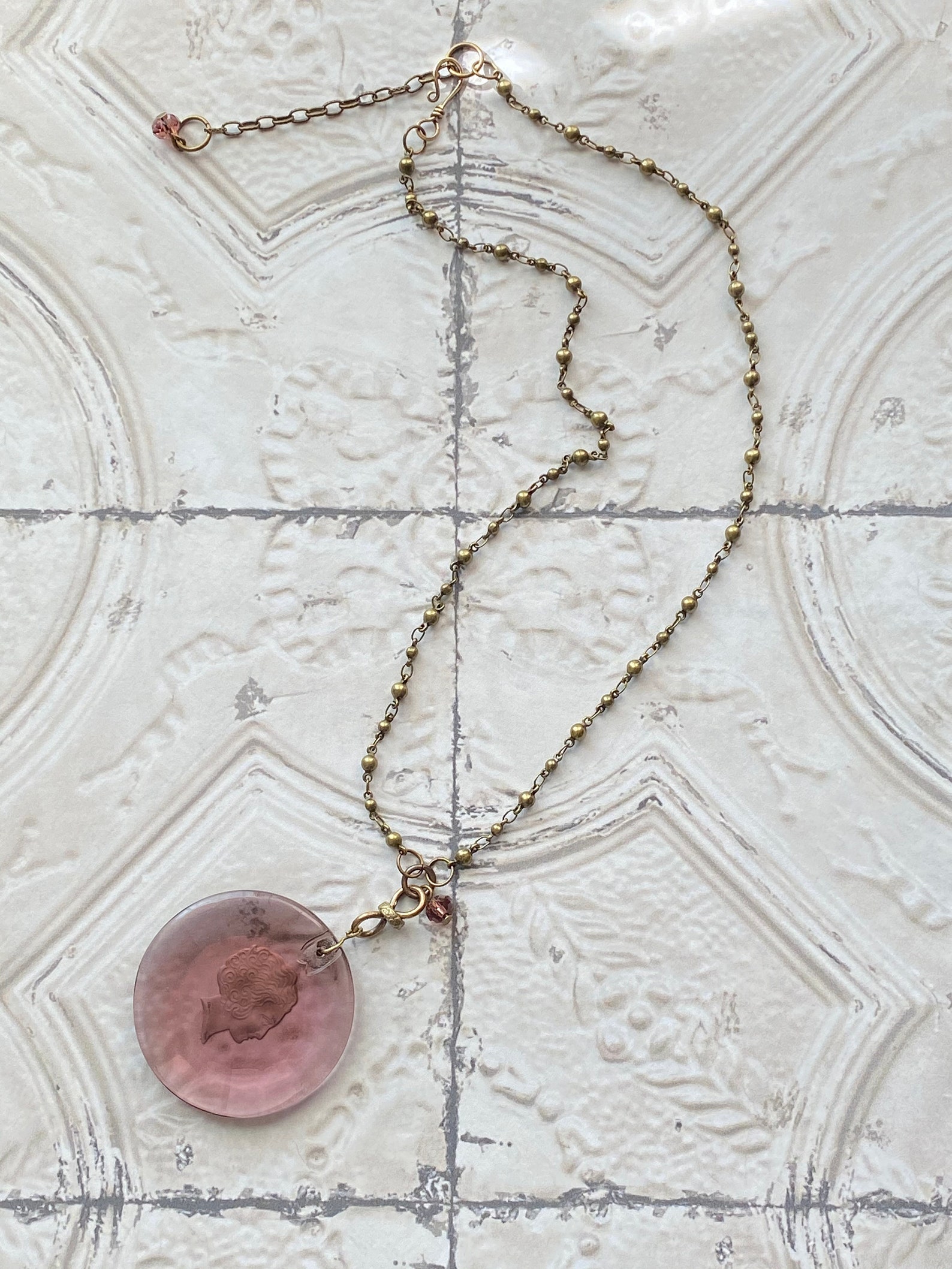 Necklace 1930s Plum Purple Glass Cameo Intaglio Vintage Pendant - Etsy
