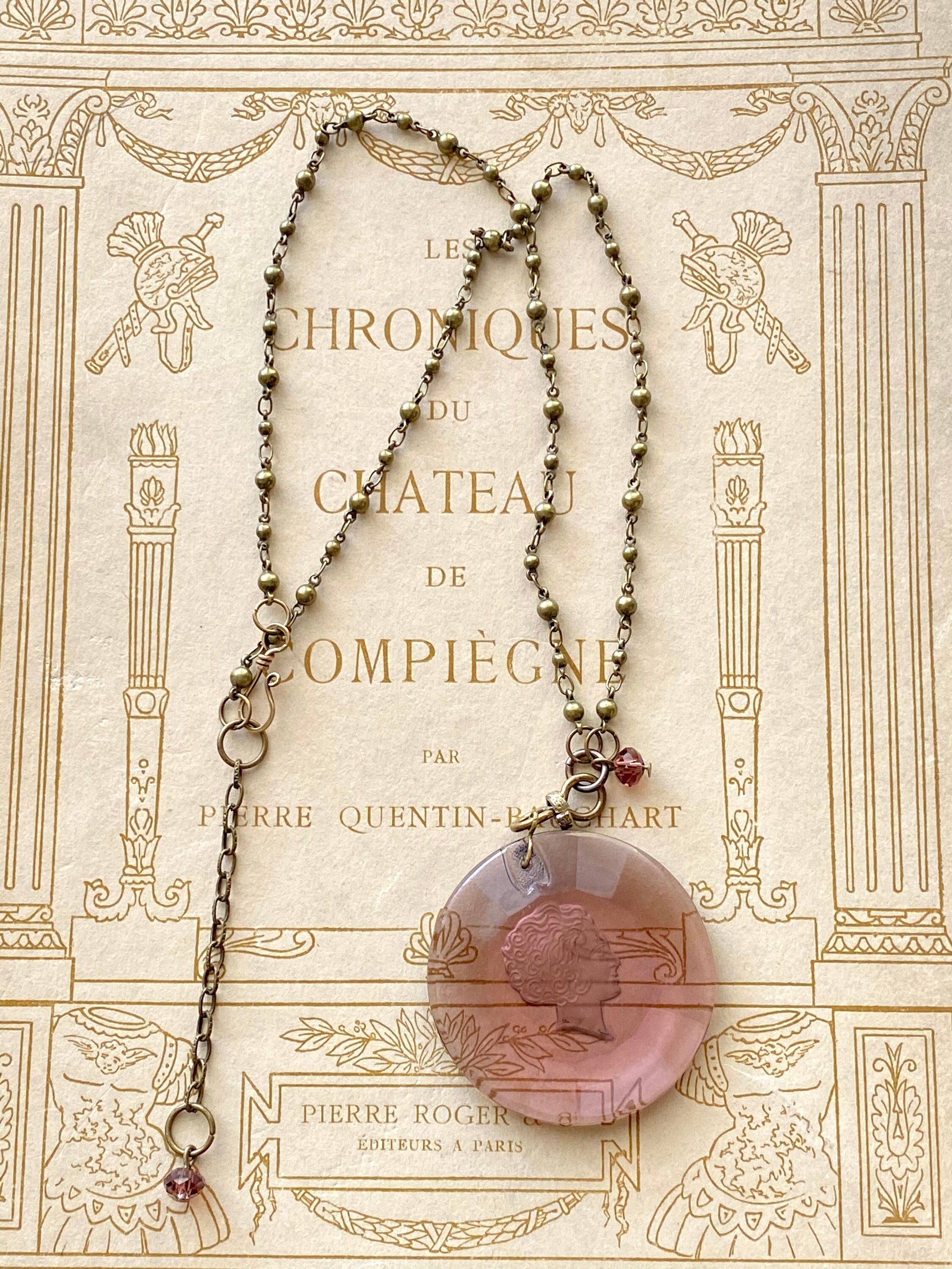Necklace 1930s Plum Purple Glass Cameo Intaglio Vintage Pendant - Etsy