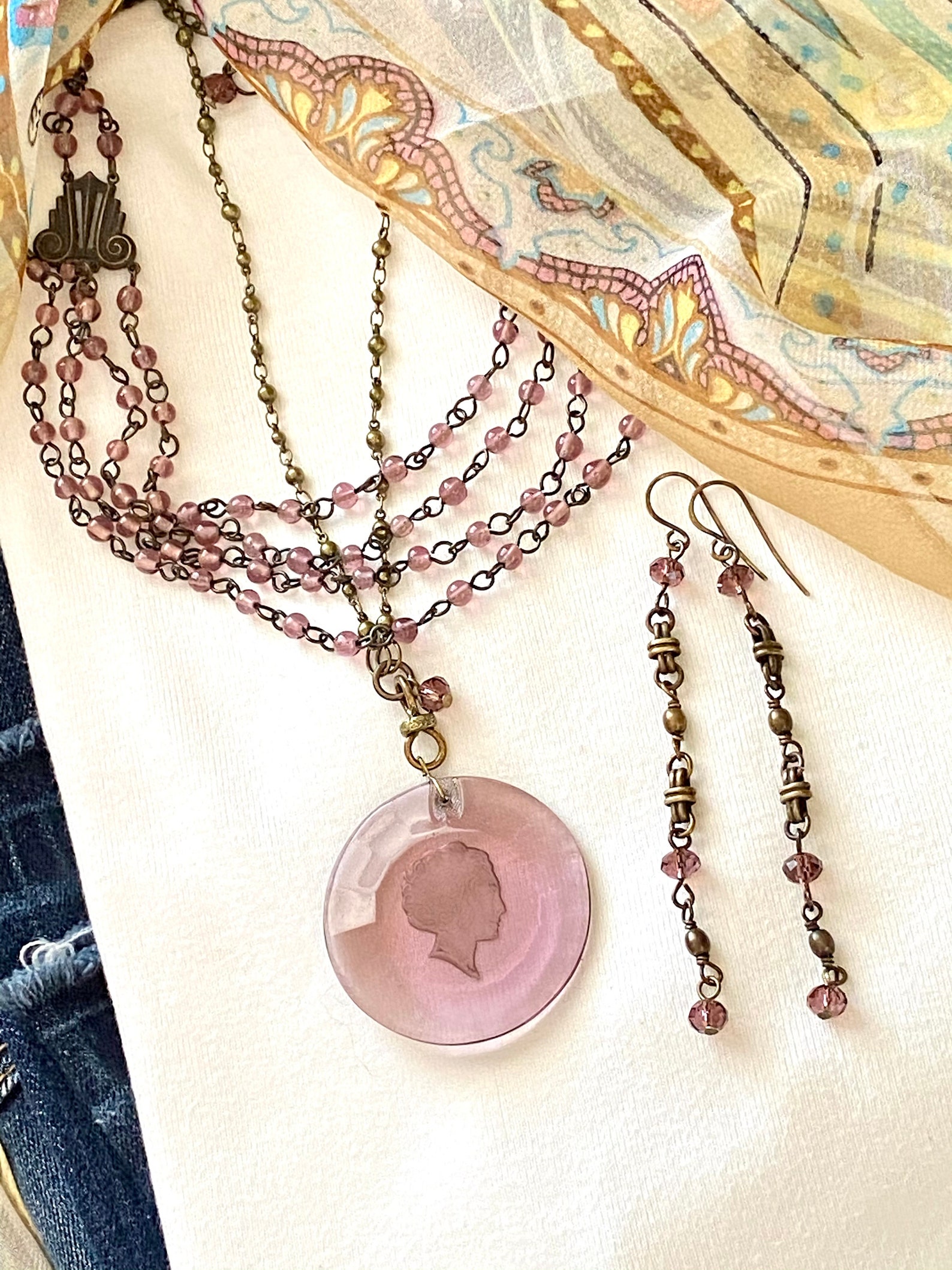 Necklace 1930s Plum Purple Glass Cameo Intaglio Vintage Pendant - Etsy