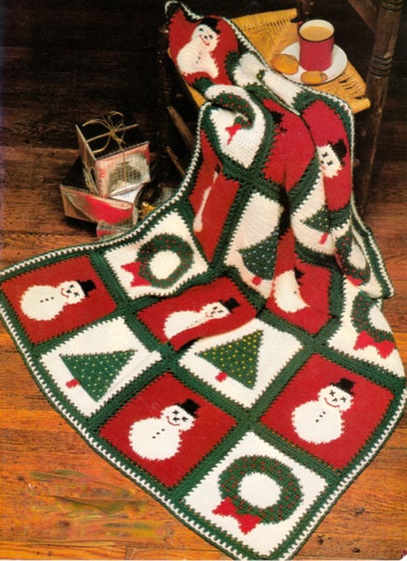 Snowman - Christmas - Wreath Tree Afghan CROCHET PATTERN All 3 Charts ...