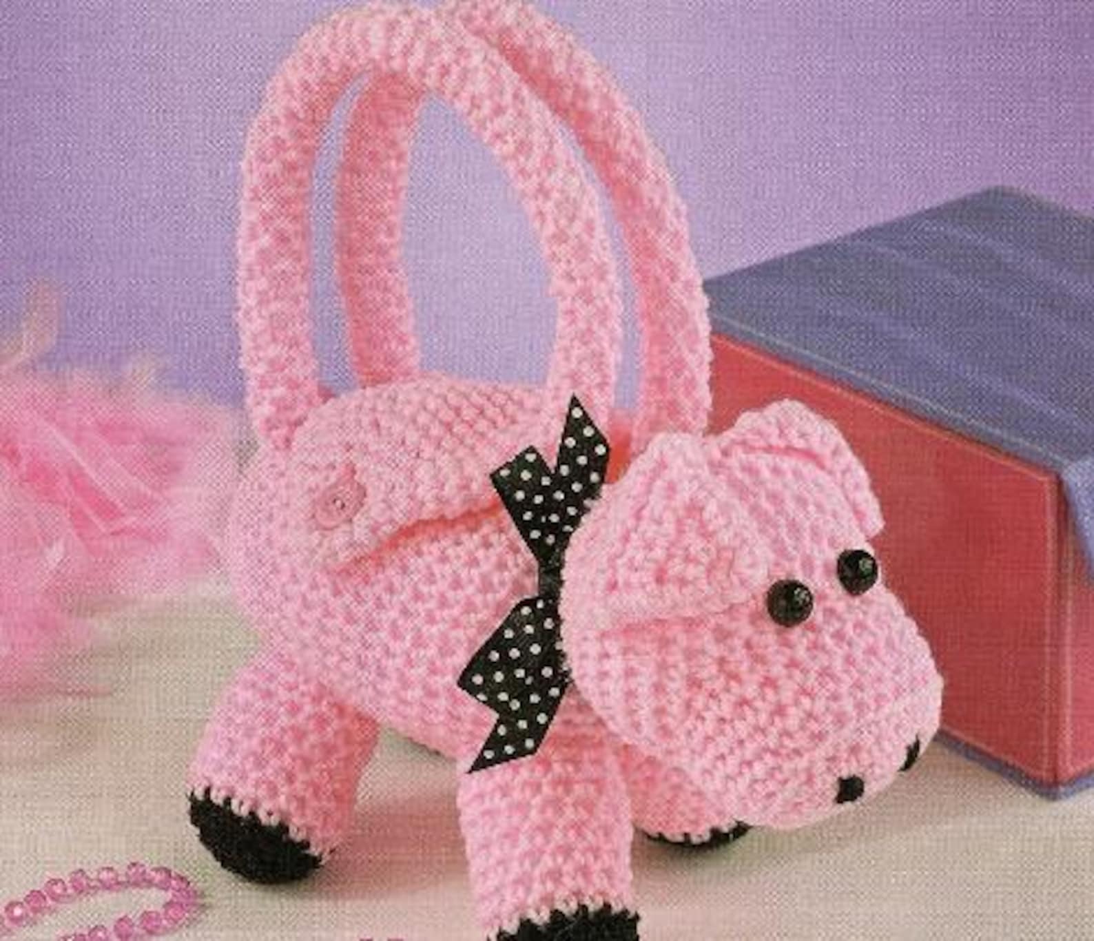 Girls Animal Purse Bag CROCHET PATTERNS Make 5 Purses Dog Cat Cow Pig ...