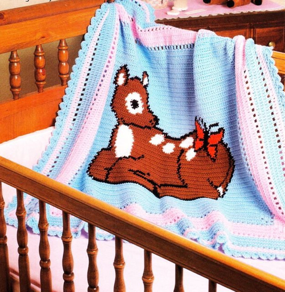 Adorable Baby Deer AFGHAN CROCHET Pattern BAMBI Baby Blanket 36x40 ...