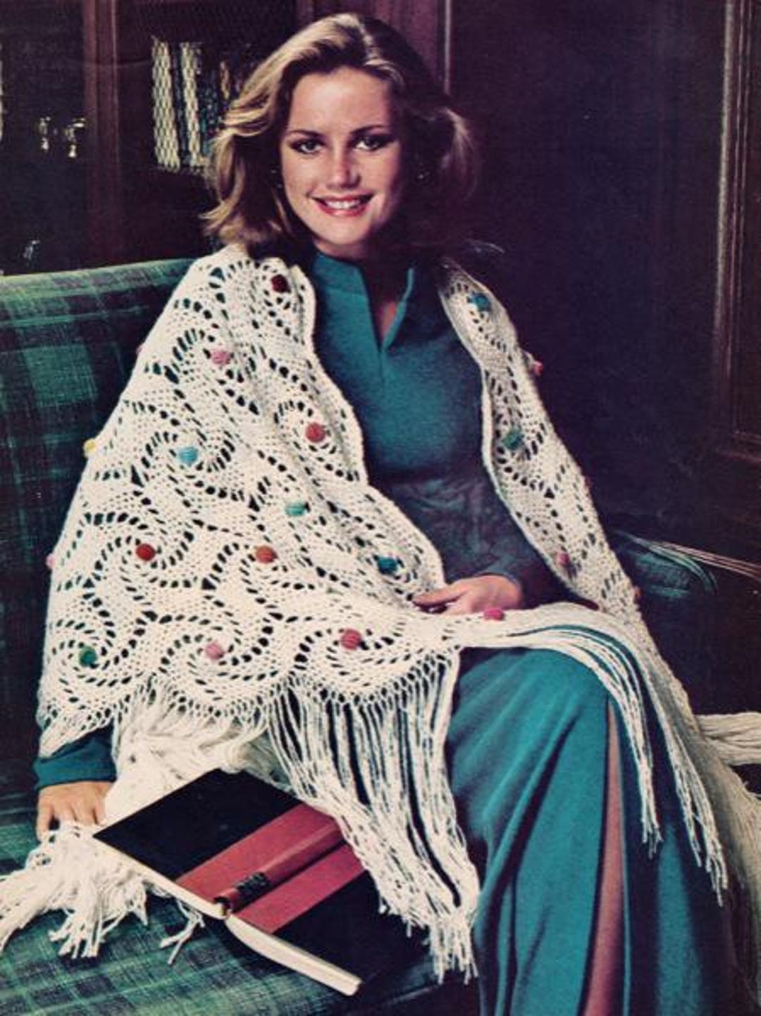Vintage 1970's Crochet Pattern Lacy PINWHEEL SHAWL E-pattern Instant ...