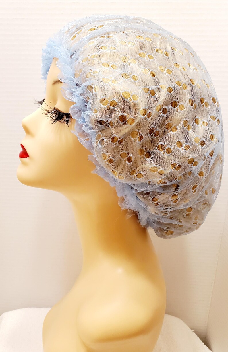Buy 1 Get 1 Free White Blue Cool Wave Bouffant Size Eyelet Slumber Cap ...