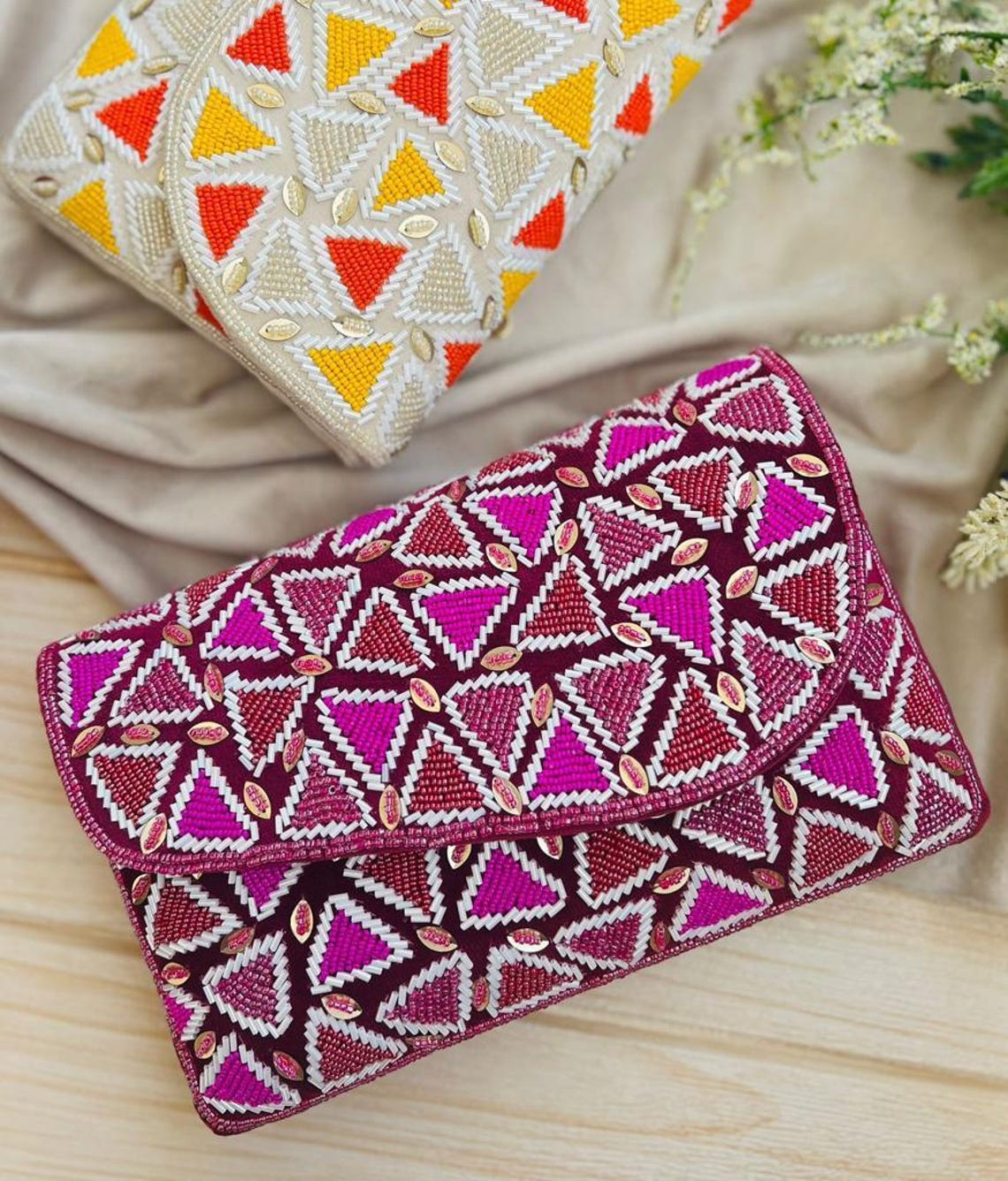 Triangle Flap Clutch: Chic Silk Handbag for Parties - Etsy