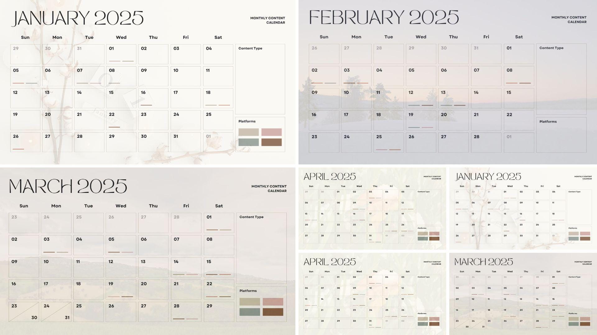 2025 Printable Monthly Calendar PDF – Nature-inspired Design With ...
