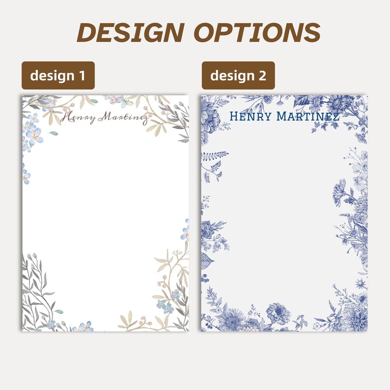 Personalized Floral Border Notepad - Custom Name Notepad With Elegant ...