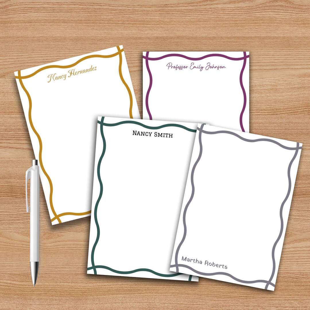 Wavy Border Personalized Notepad | Custom Name Writing Pad | Stationery ...
