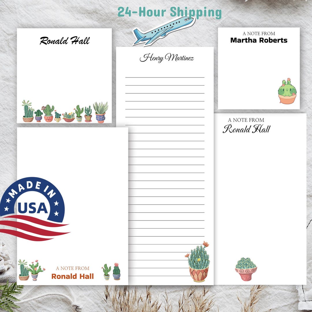 Personalized Cactus Notepad: Succulent Stationery, Custom Writing Pad ...