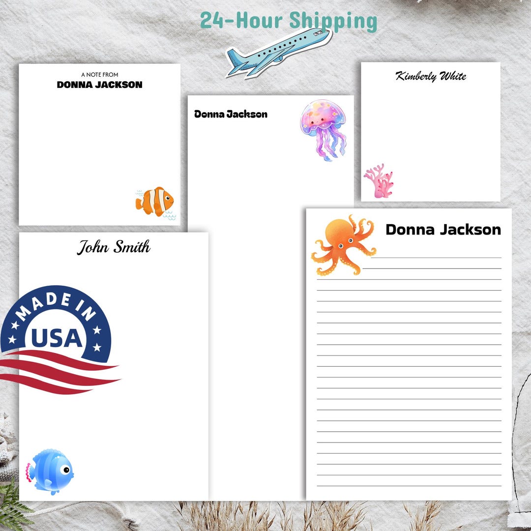 Personalized Ocean-themed Notepad | Sea Life Stationery for Kids and ...
