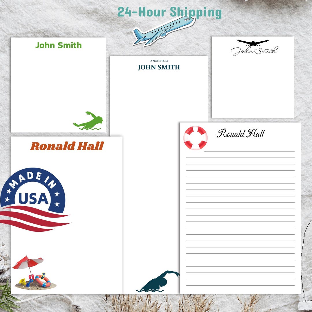 Personalized Swimming Notepad | Beach and Pool-themed Stationery ...