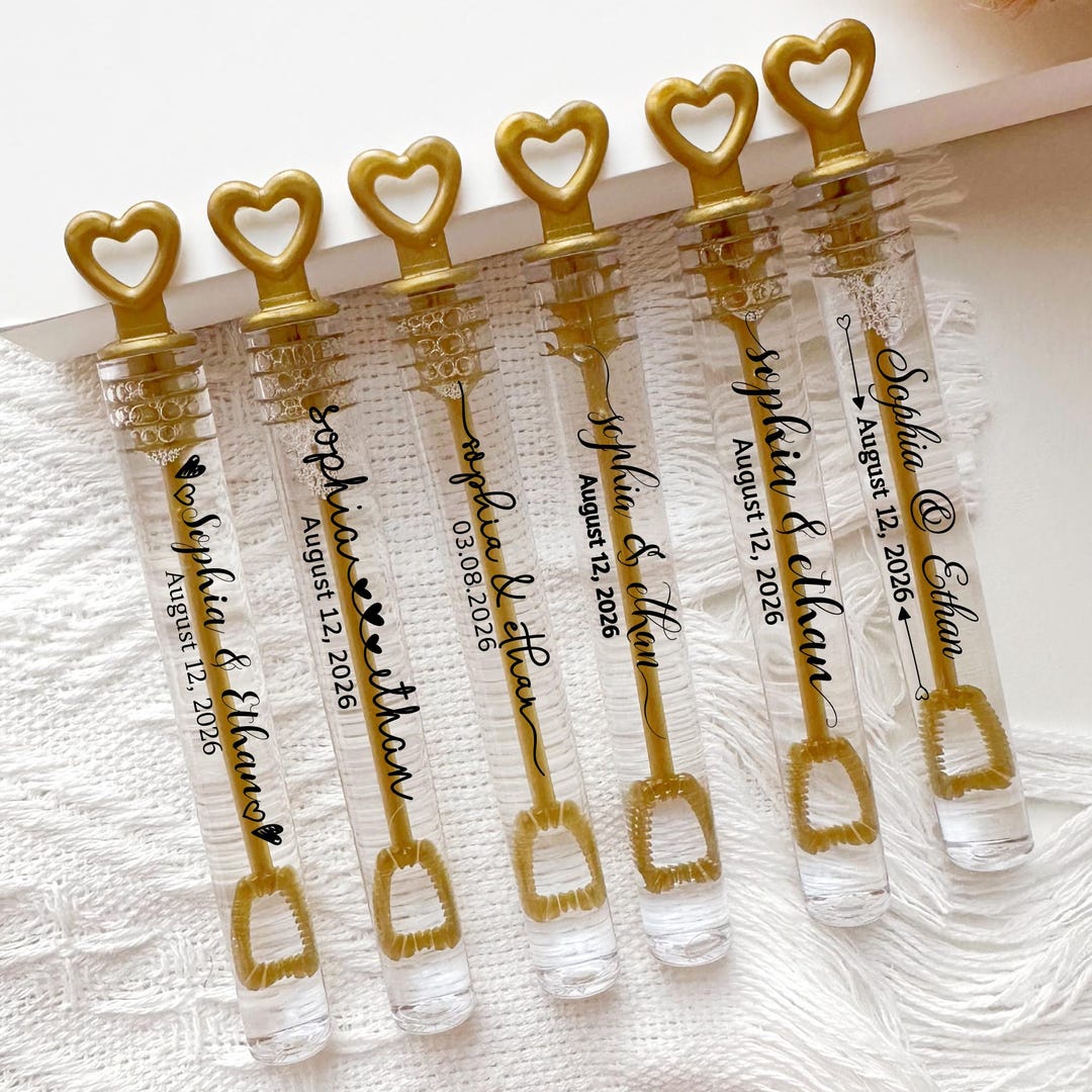 Wedding Bubbles With Heart Stopper and Personalized Label Set, Send Off ...