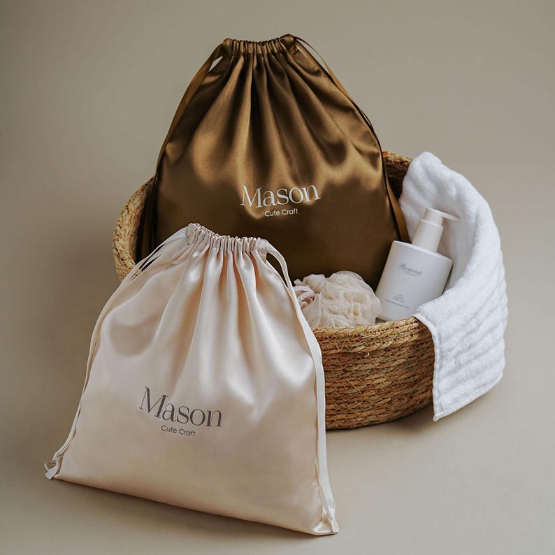 100pcs Custom Logo Satin Drawstring Bags: Handmade Package for Clothes ...