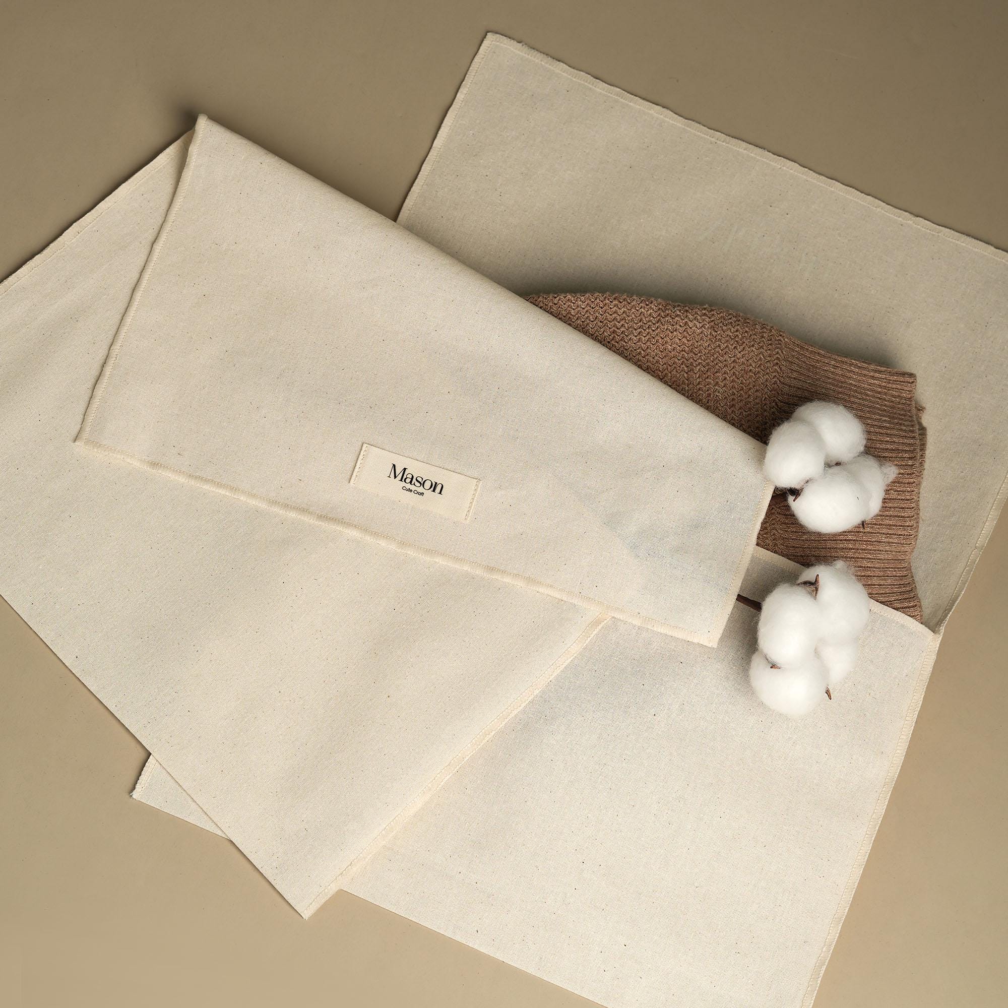 50pcs Beige Cotton Envelope Dust Bags: Custom Logo Label, Jewelry Pouch ...