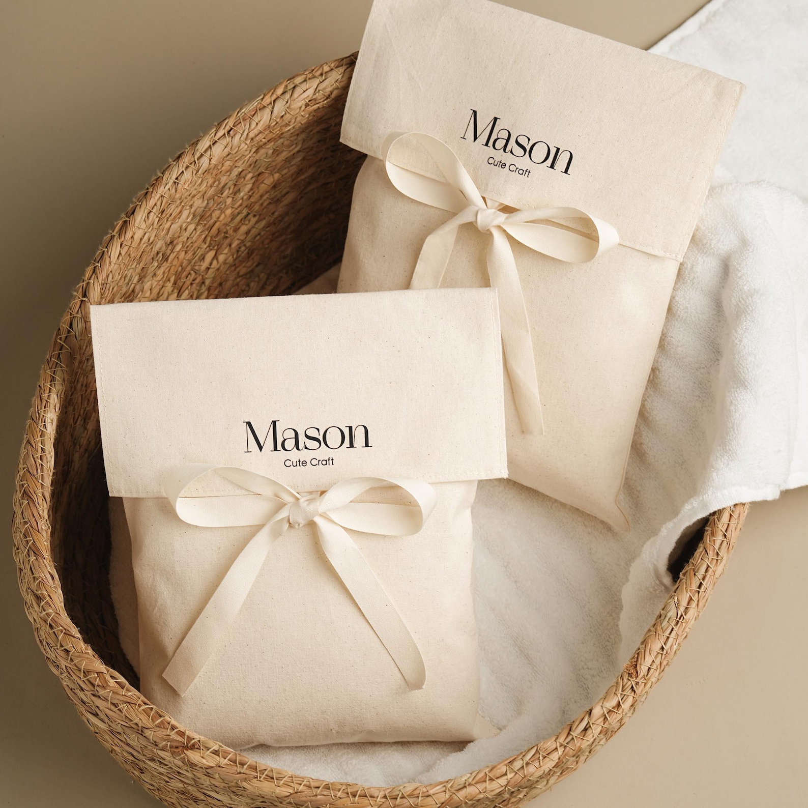50pcs Beige Cotton Envelope Dust Bags: Custom Logo With String HBM-402 ...